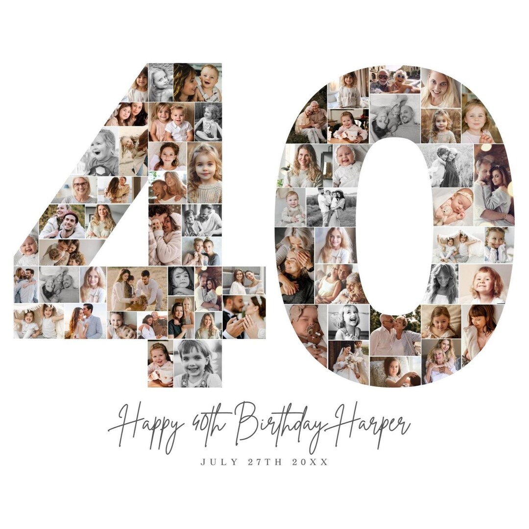 40th Birthday Photo Collage TEMPLATE, 40th Birthday Gift, Customizable ...