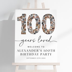 100 Years Loved Birthday Photo Collage Poster TEMPLATE Set, 100th ...