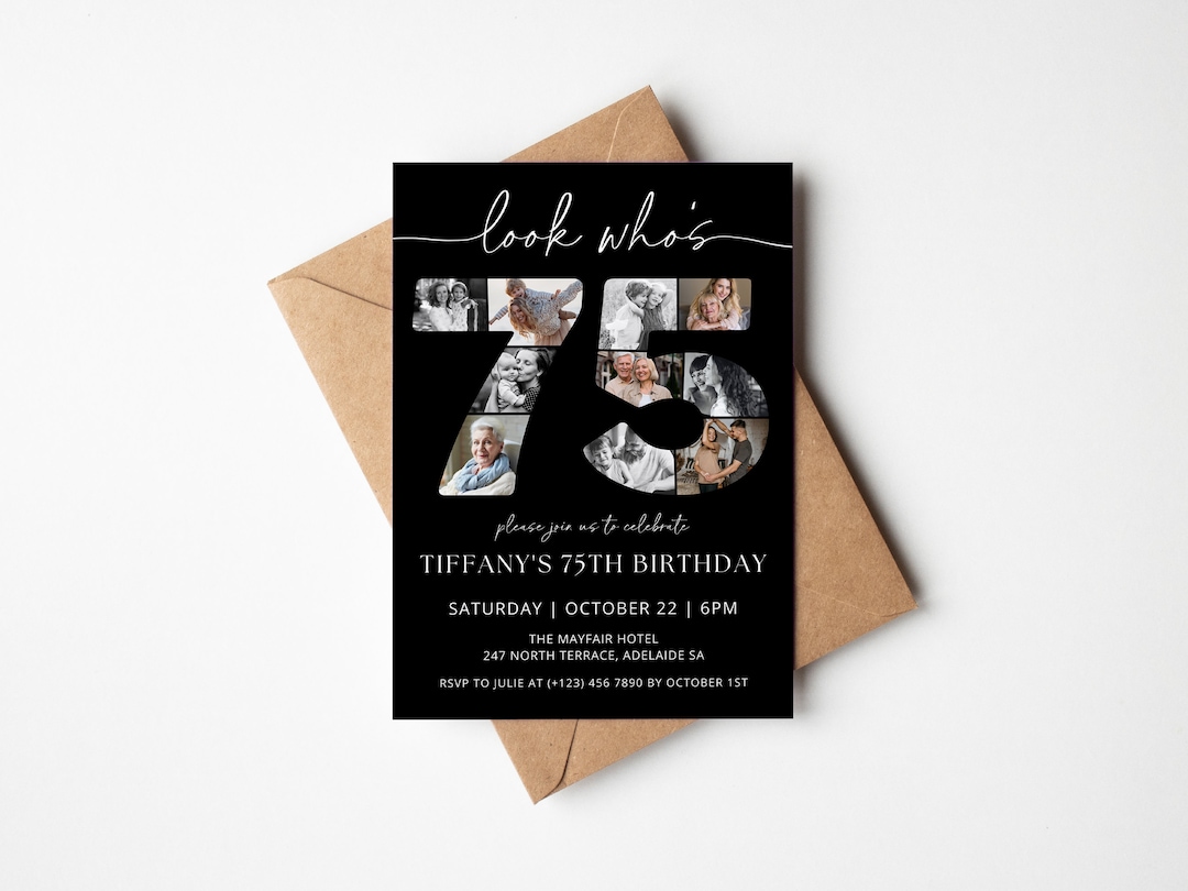 75th Birthday Invitation TEMPLATE With Photo Collage, Look Who's 75 ...