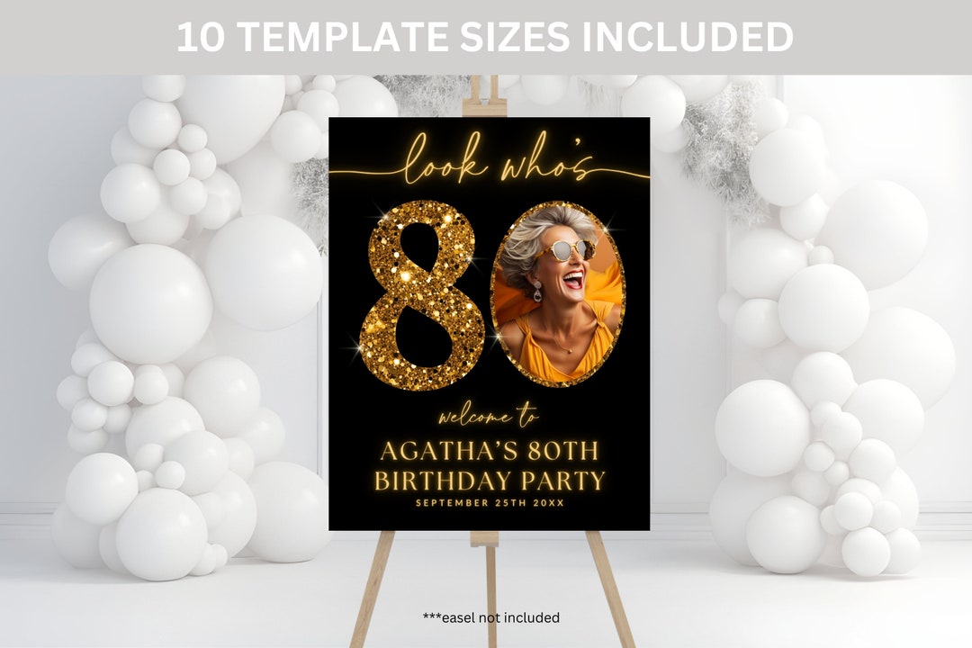 Look Who's 80 Poster TEMPLATE Black and Gold, 80th Birthday Party ...