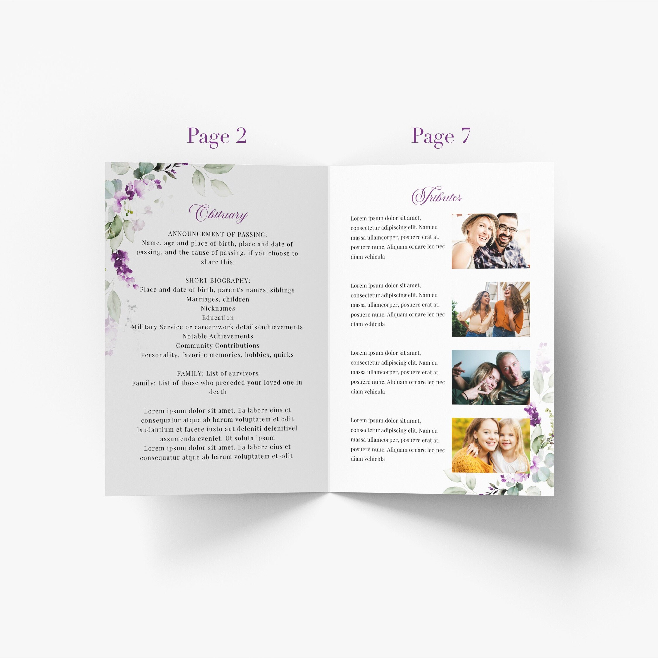 8 Page Bifold Funeral Program TEMPLATE Lilac Celebration of - Etsy UK