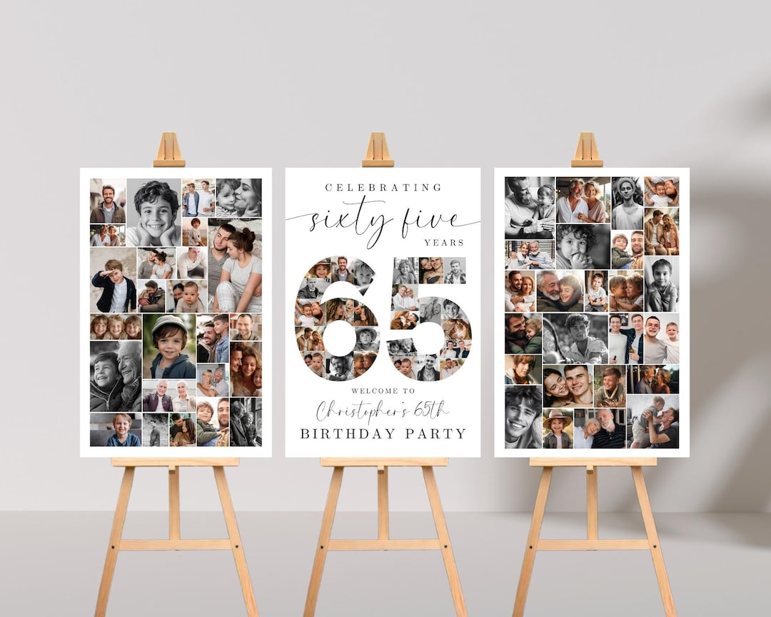 65th Birthday Photo Collage Poster Bundle TEMPLATE Set, Celebrating 65 ...