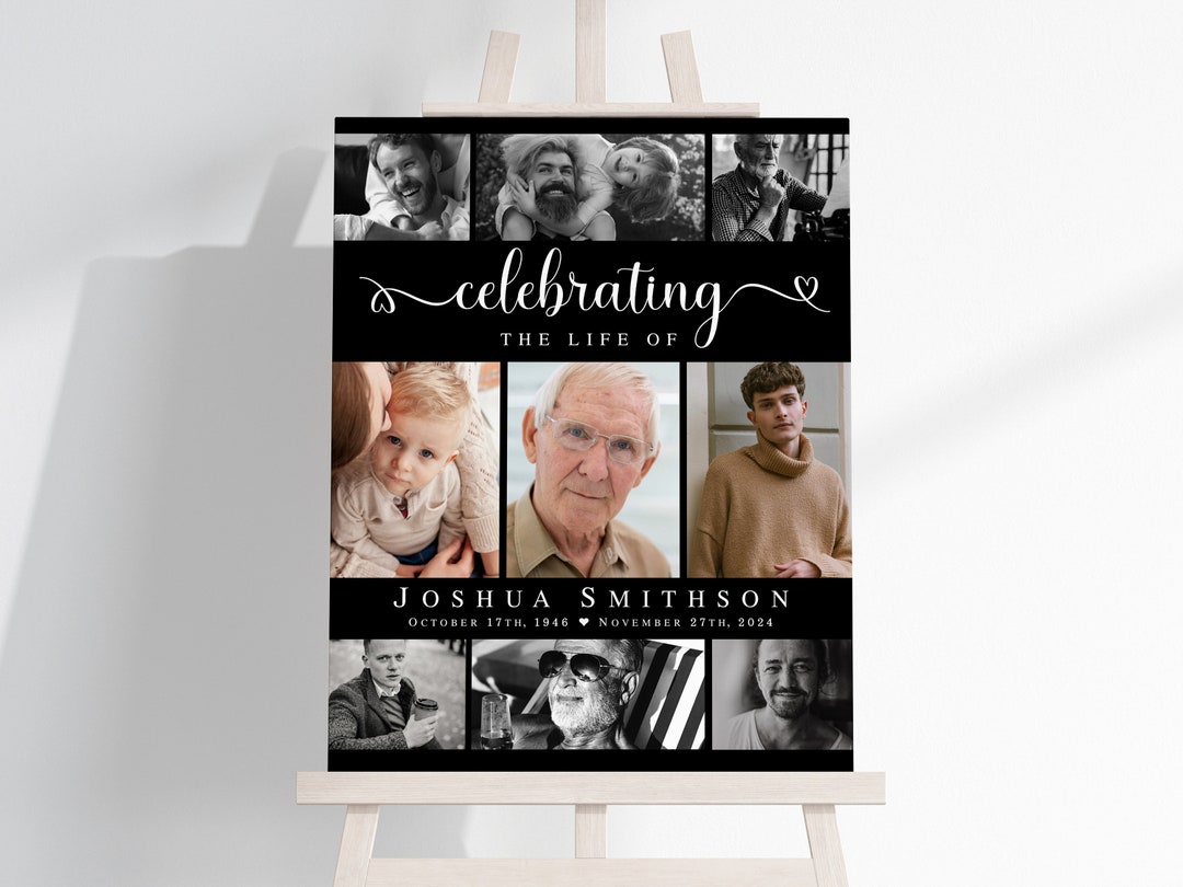 Celebration of Life Poster TEMPLATE, Funeral Photo Collage Welcome Sign ...