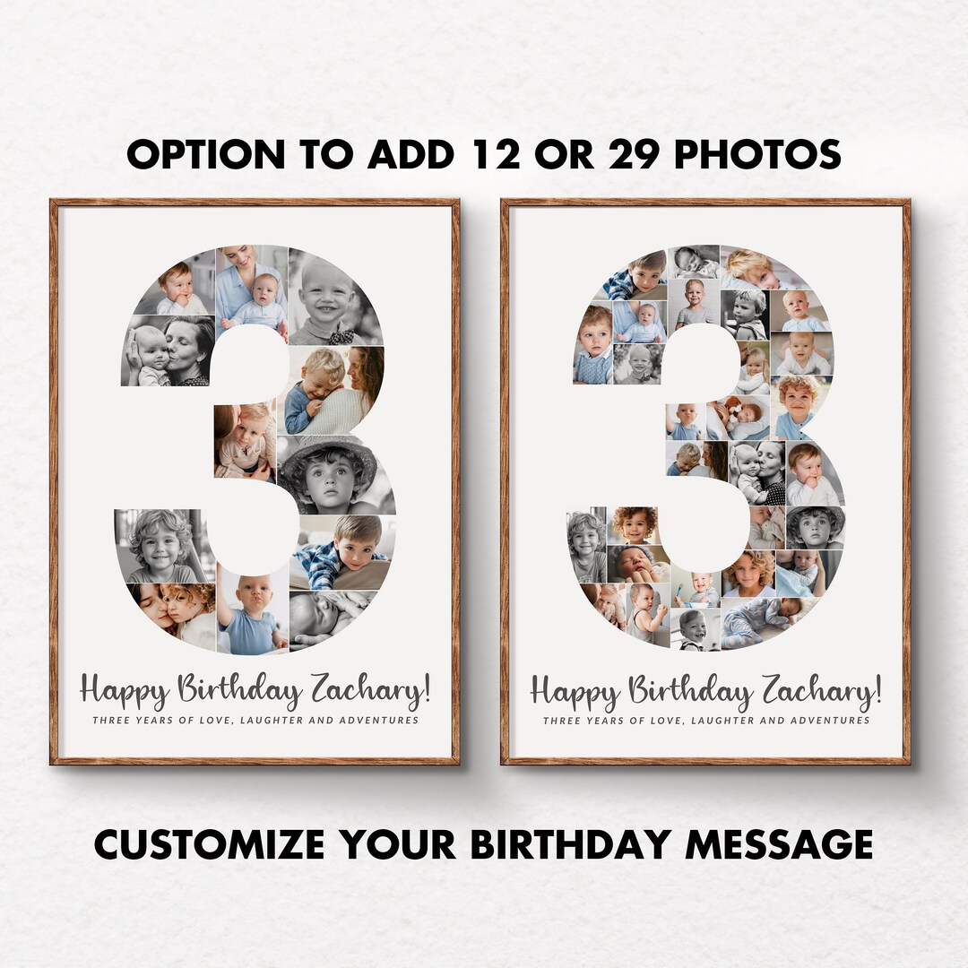 Number 3 Birthday Photo Collage TEMPLATE, Personalized 3rd Birthday ...