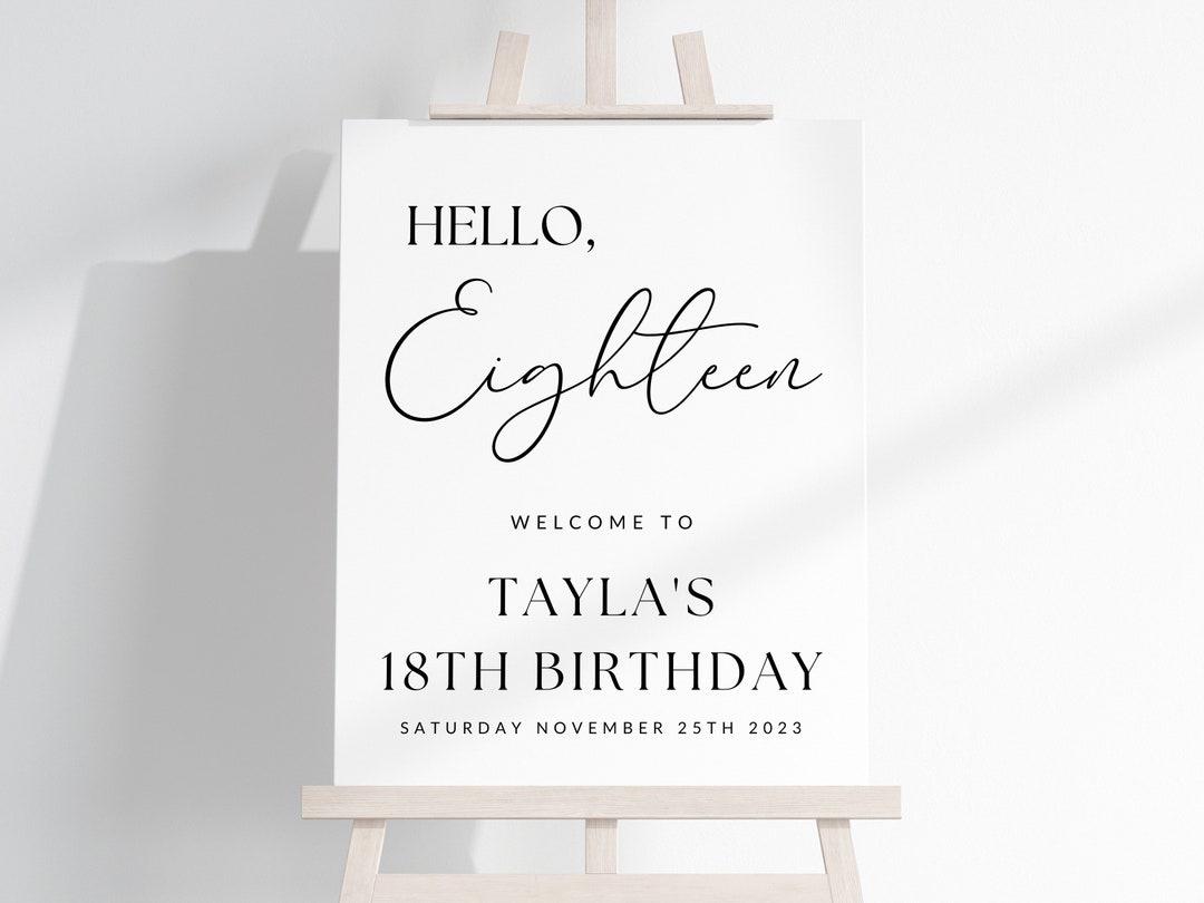 18th Birthday Photo Sign TEMPLATE Mimimalist, Hello 18, Customizable ...