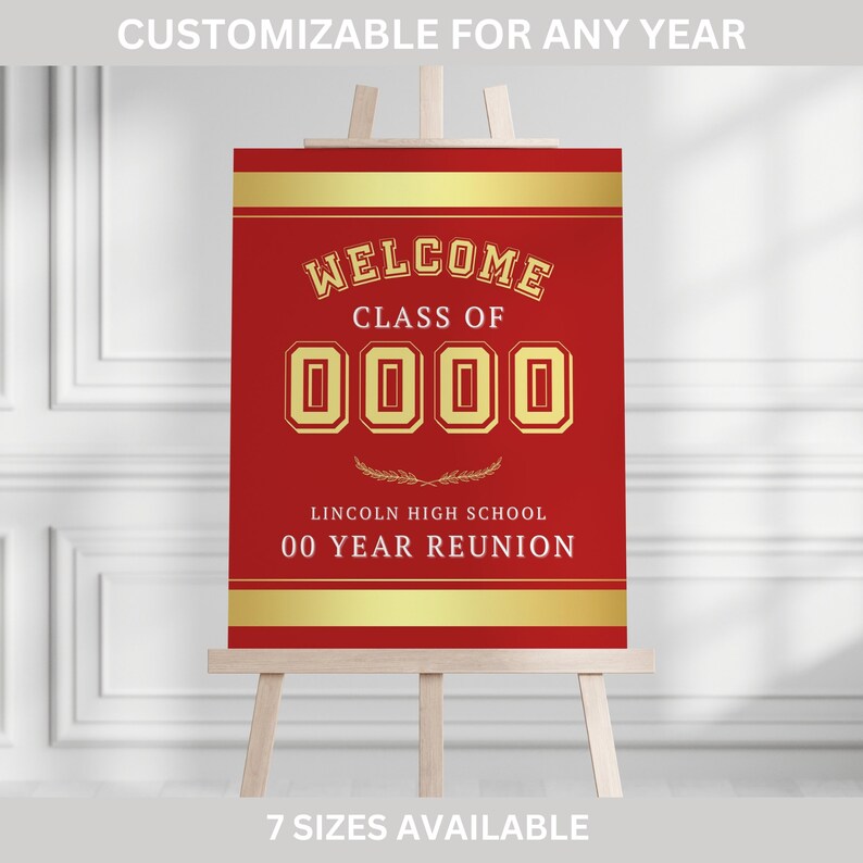 Class Reunion Welcome Poster TEMPLATE, Red and Gold, School Reunion ...