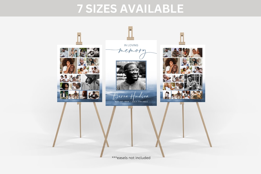 Blue in Loving Memory Sign Template Bundle, Funeral Memorial Photo ...