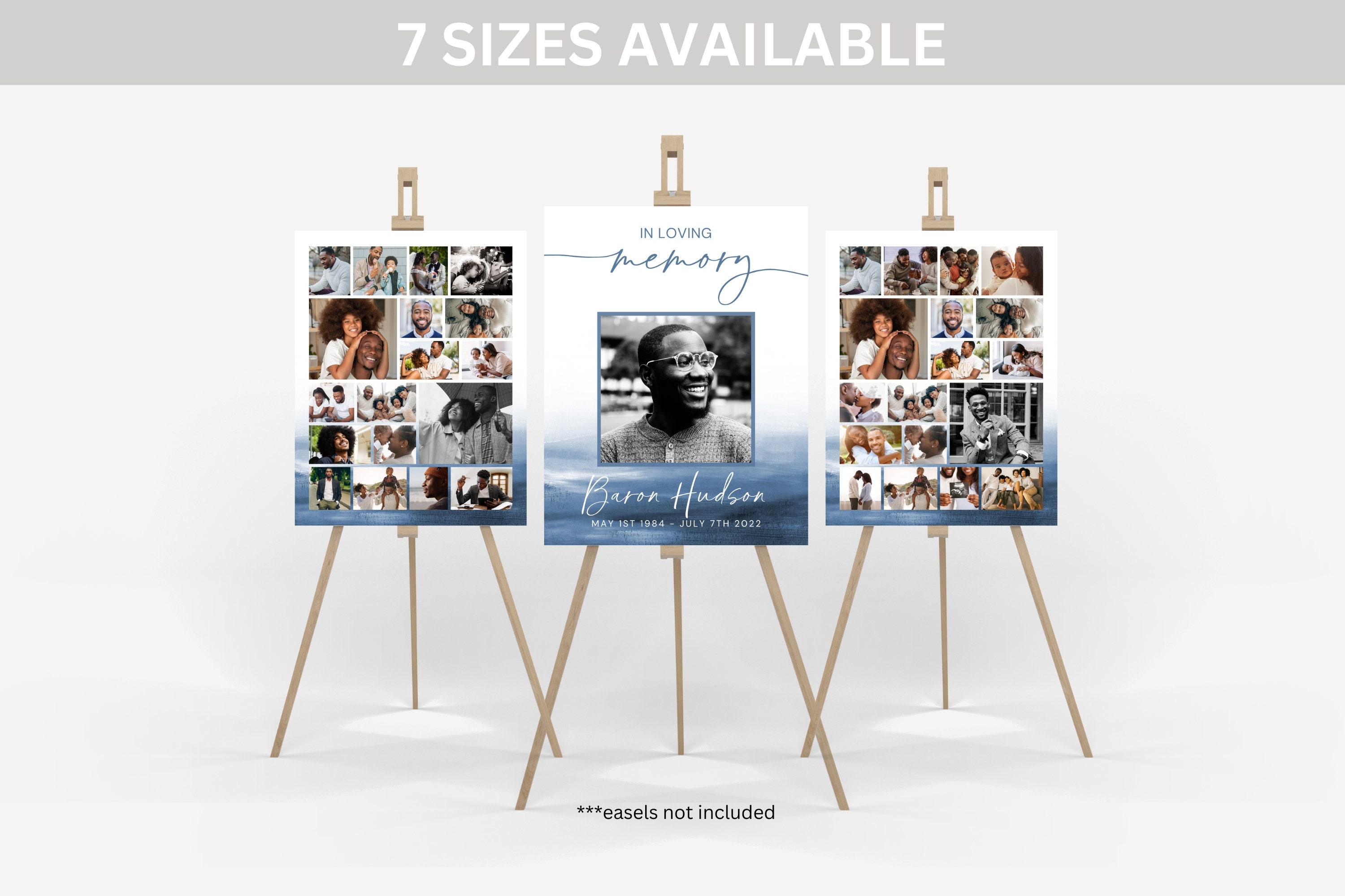 Blue in Loving Memory Sign Template Bundle, Funeral Memorial Photo ...