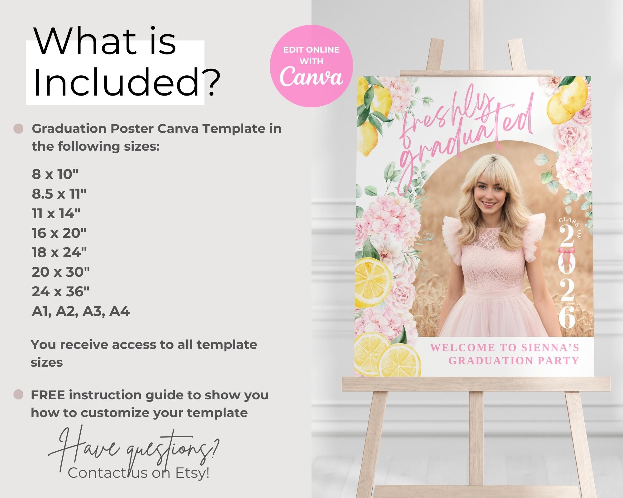 Freshly Graduated Party Welcome Sign With Photo, Pink Floral Lemon ...