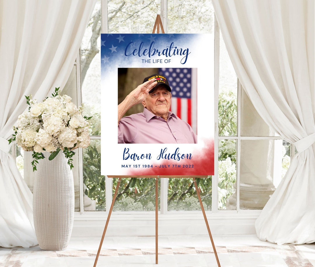 Patriotic Celebration of Life Funeral Sign TEMPLATE, Flag Memorial Sign ...