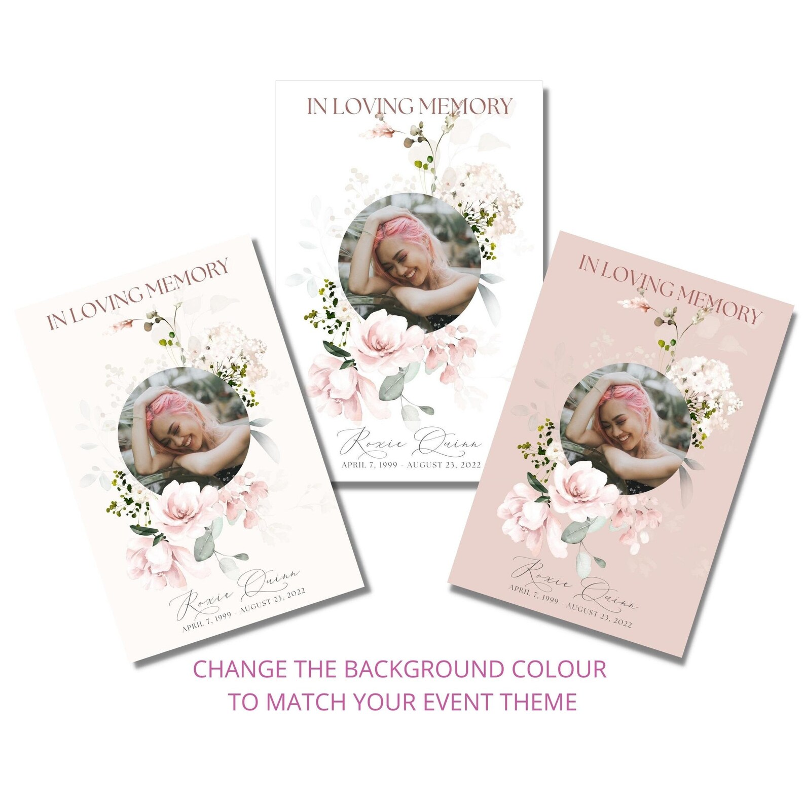Pink Rose Funeral Memorial Card Template, Funeral Favors, Printable ...