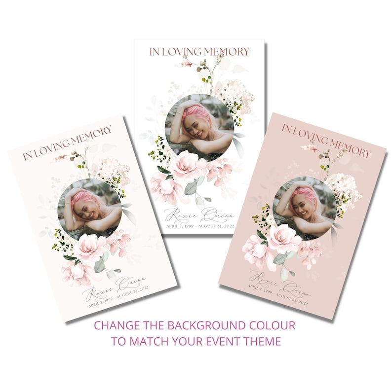 Pink Rose Funeral Memorial Card Template Funeral Favors - Etsy