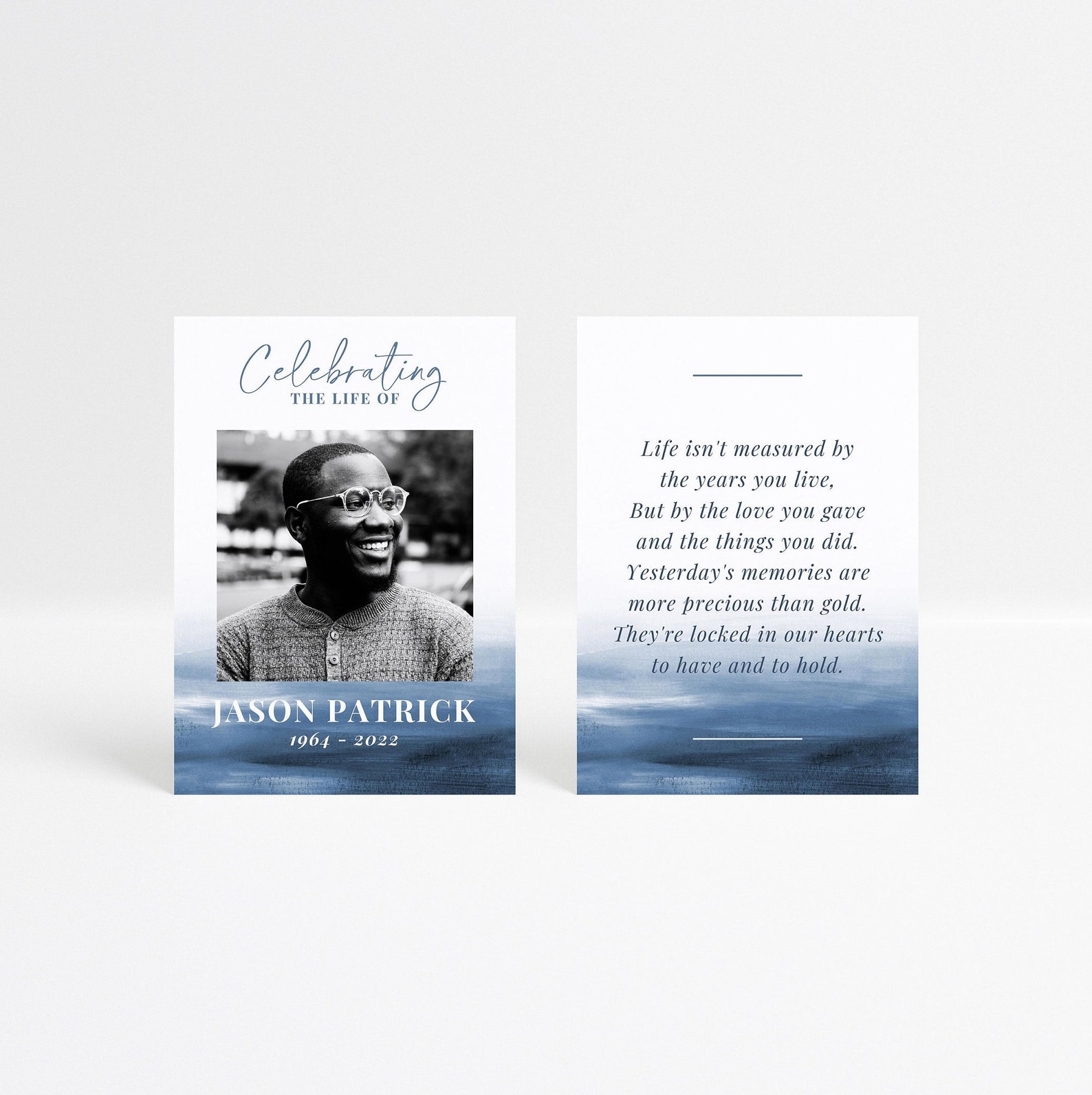 Blue Memorial Card Template for Man Funeral Favors Printable - Etsy