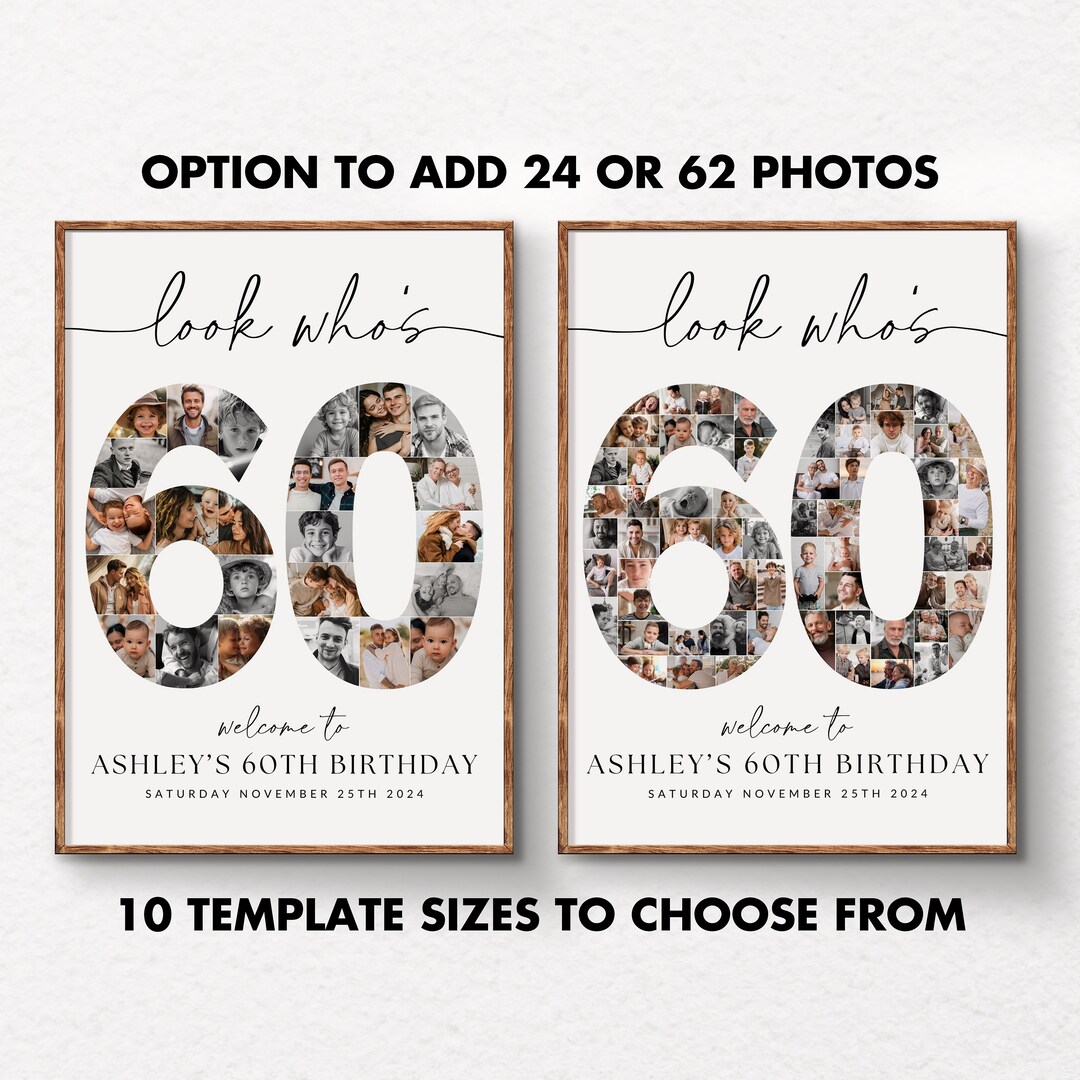 60th Birthday Photo Collage TEMPLATE, Look Who's 60, Party Welcome ...