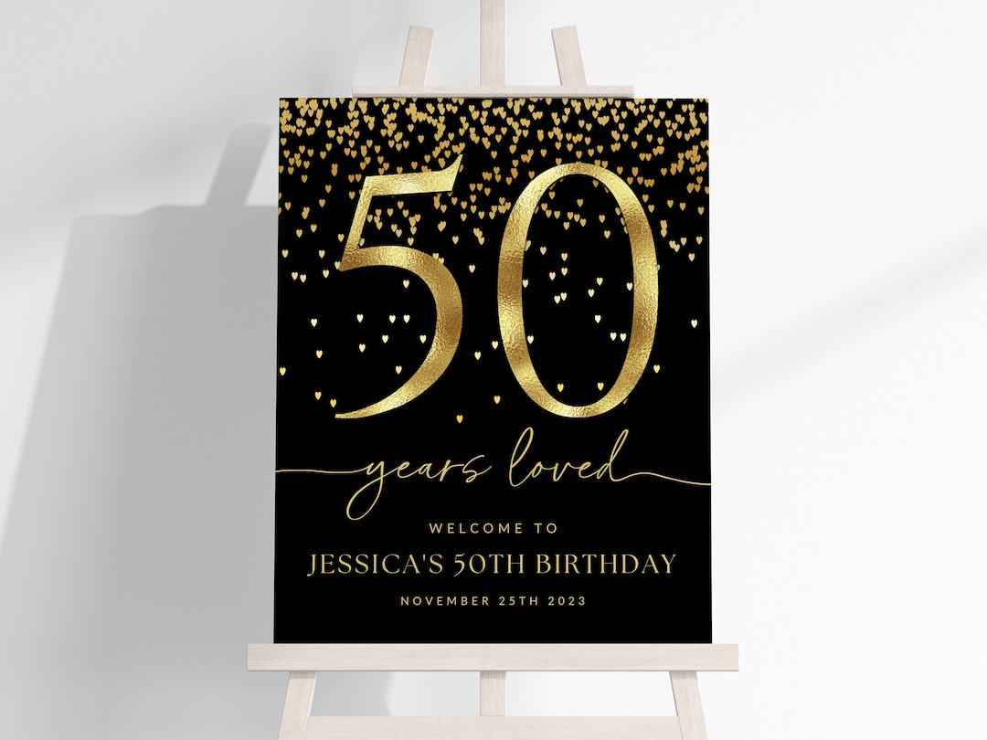 50 Years Loved Birthday Collage TEMPLATE, Black and Gold With Confetti ...