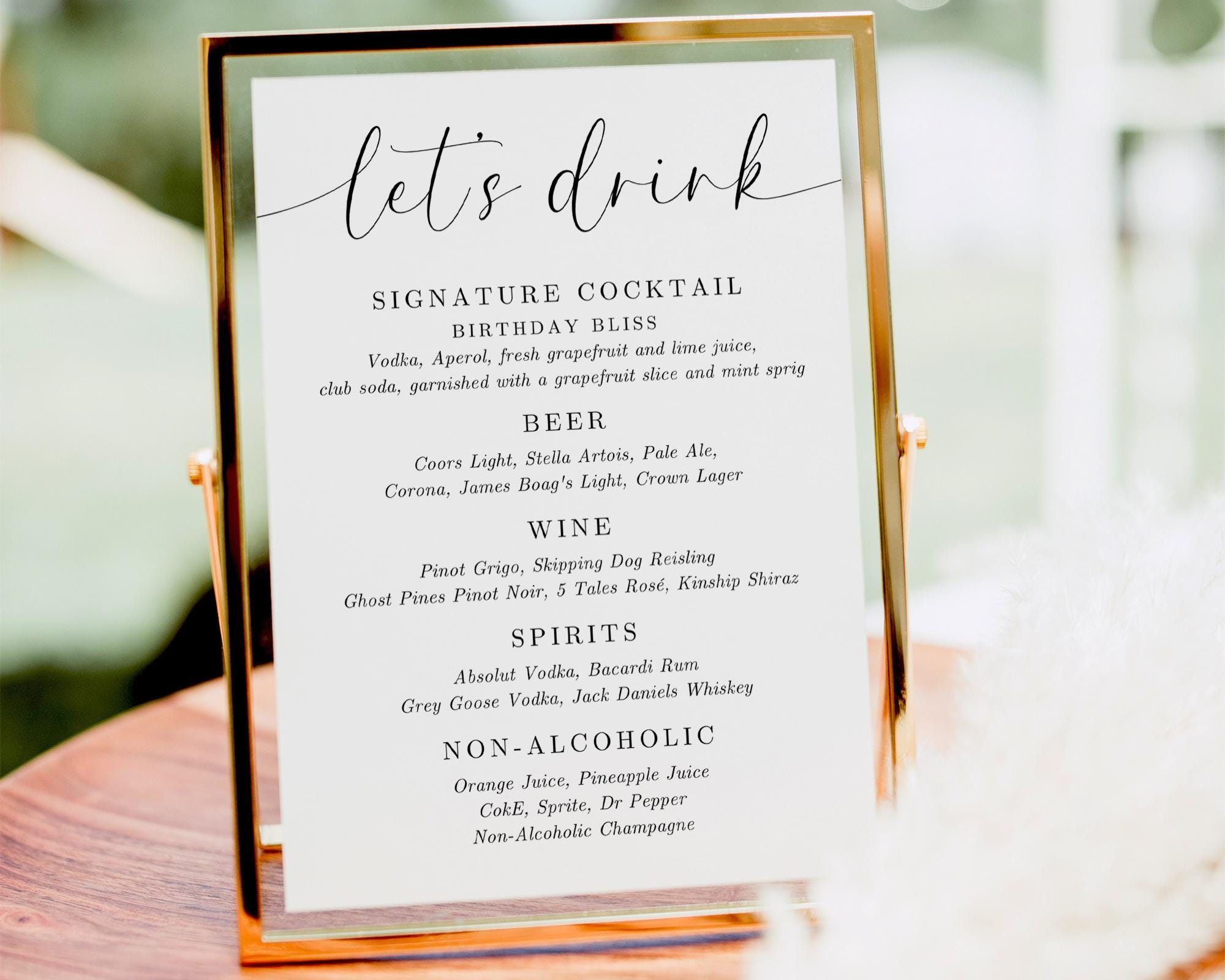 Minimalist Drinks Menu TEMPLATE for Birthday or Wedding, Elegant ...