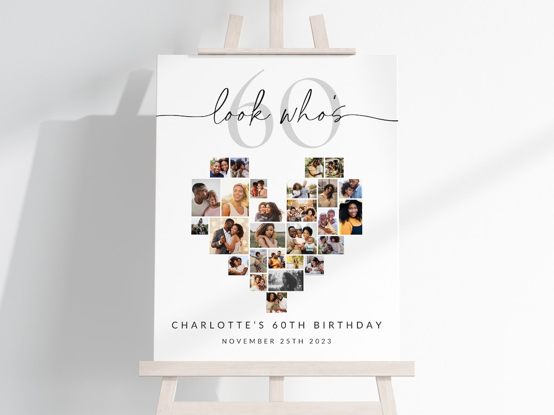 60th Birthday Photo Collage TEMPLATE, Look Who's 60, Heart Collage ...