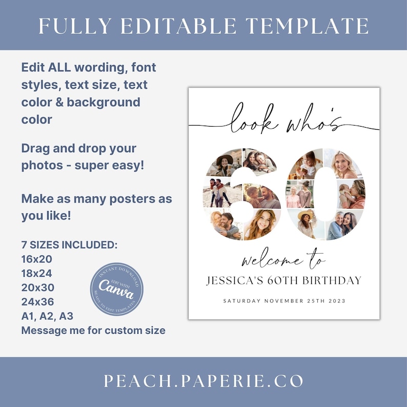 60th Birthday Photo Collage Poster Bundle TEMPLATE, Look Who's 60 ...