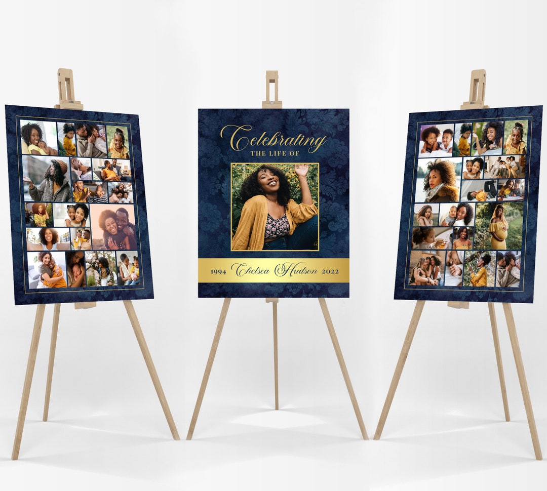 Navy Blue and Gold Funeral Poster TEMPLATE Bundle Elegant - Etsy