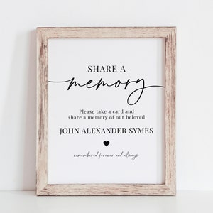 Share a Memory Sign and Card, Minimalist Memory Sign, Memory Cards for ...