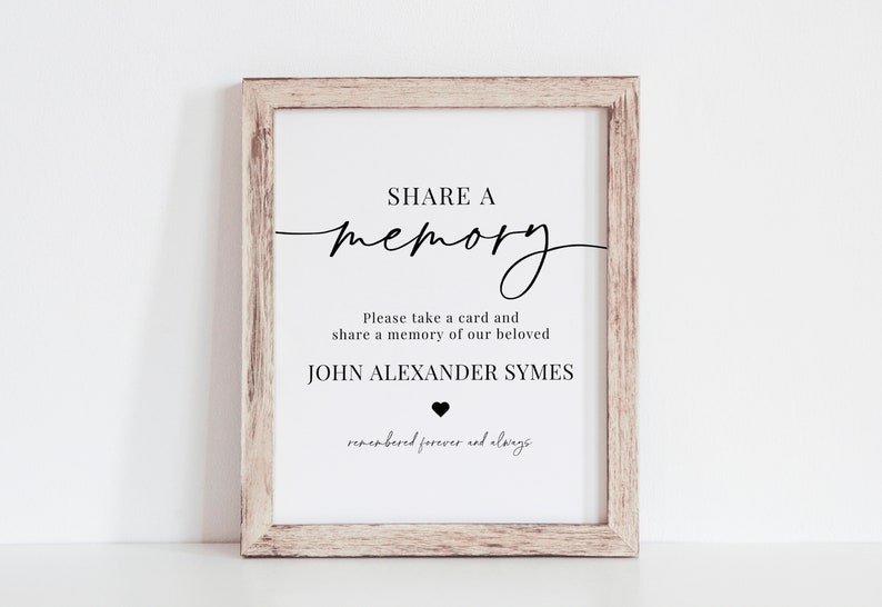 Share a Memory Sign and Card, Minimalist Memory Sign, Memory Cards for ...