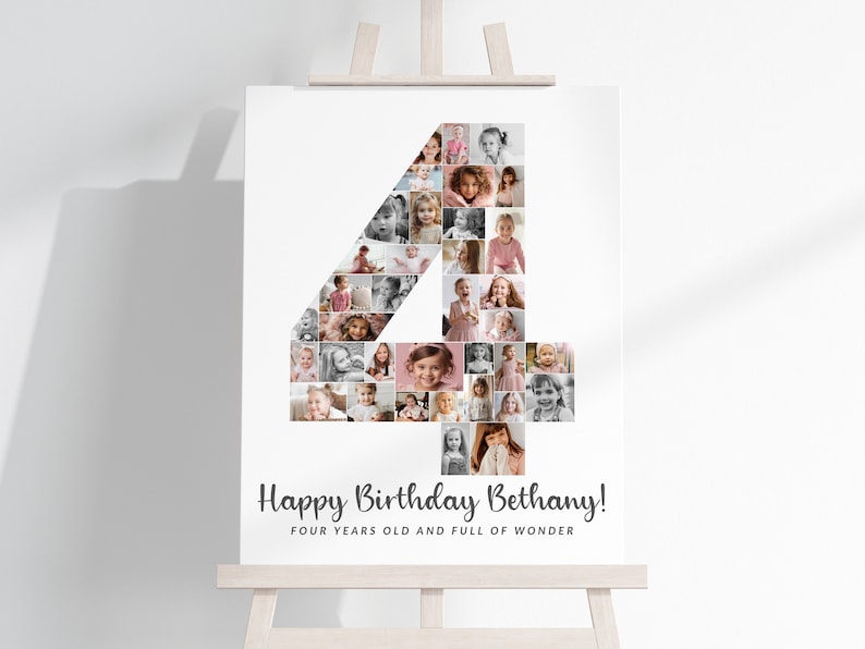 Number 4 Birthday Photo Collage TEMPLATE, Personalized 4th Birthday ...