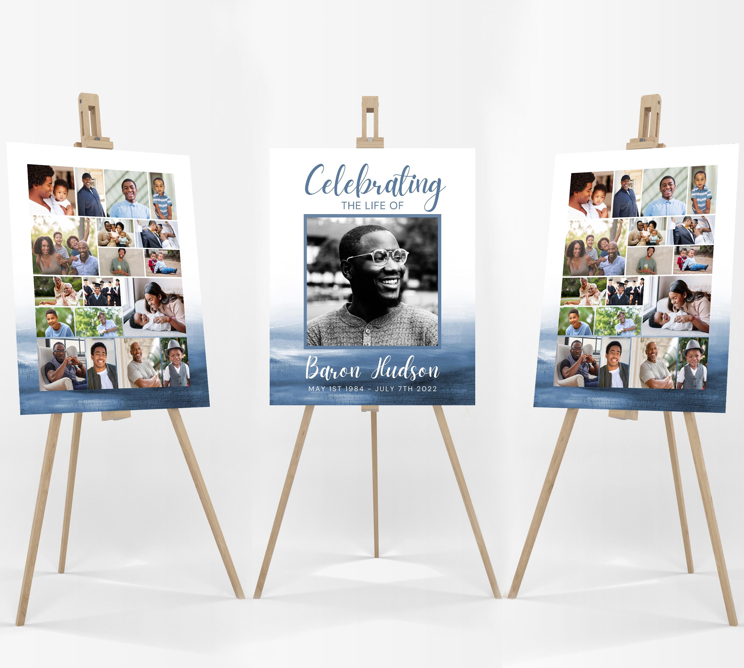 Blue Watercolor Celebration of Life Sign Template Bundle - Etsy