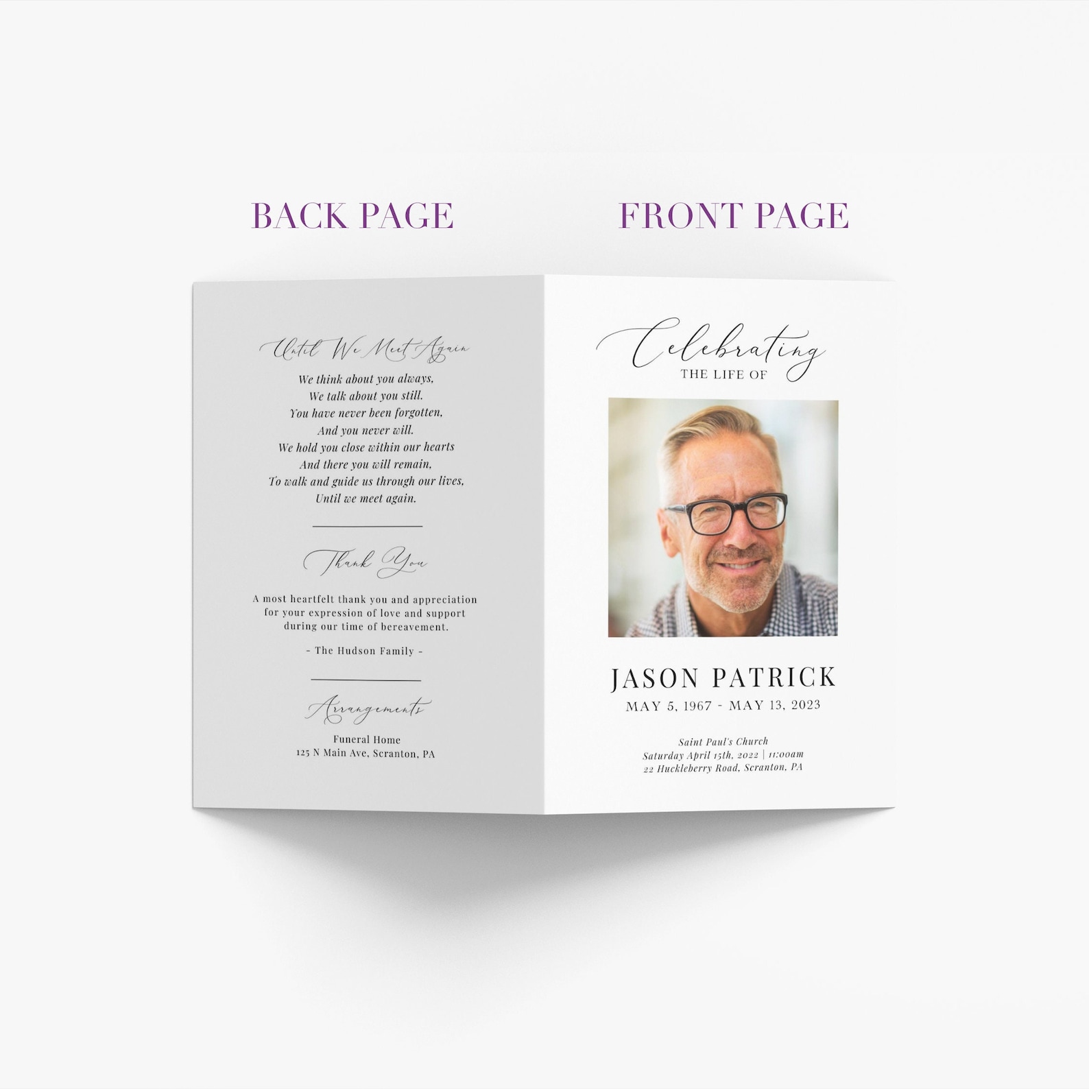 8 Page Bifold Funeral Program TEMPLATE, Minimalist Celebration of Life ...