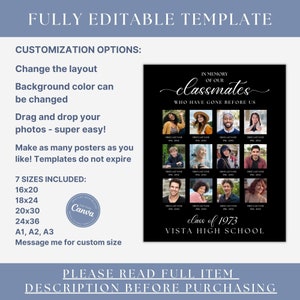 Class Reunion Memorial Poster Template Set to Honor Deceased Classmates ...