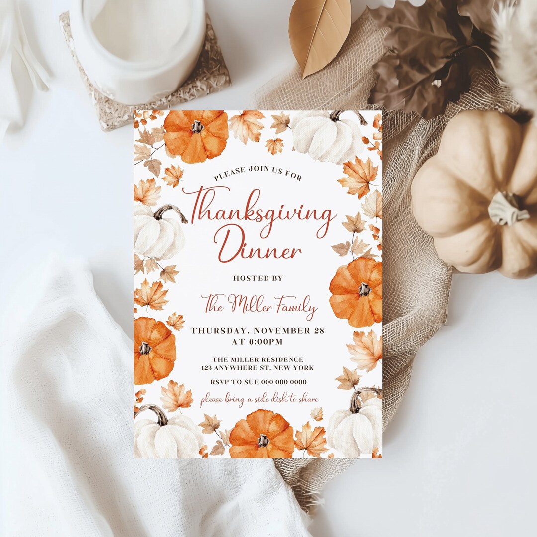 Thanksgiving Dinner Invitation TEMPLATE, Thanksgiving Party Invite 5x7 ...