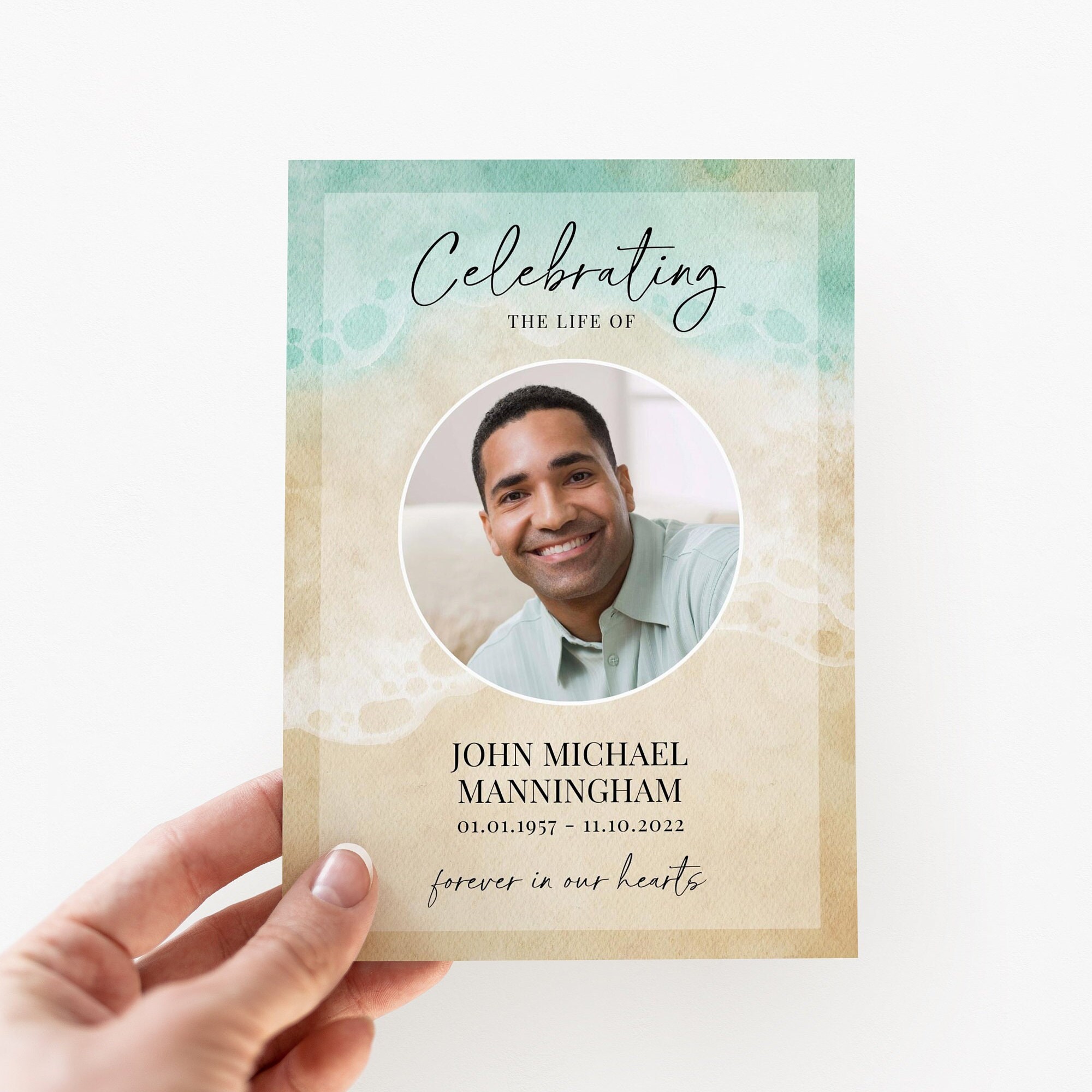Beach Ocean Memorial Card Template for Men or Women Funeral - Etsy