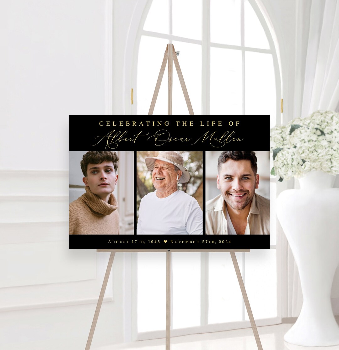 Horizontal Celebration of Life Poster TEMPLATE Black and Gold, Funeral ...