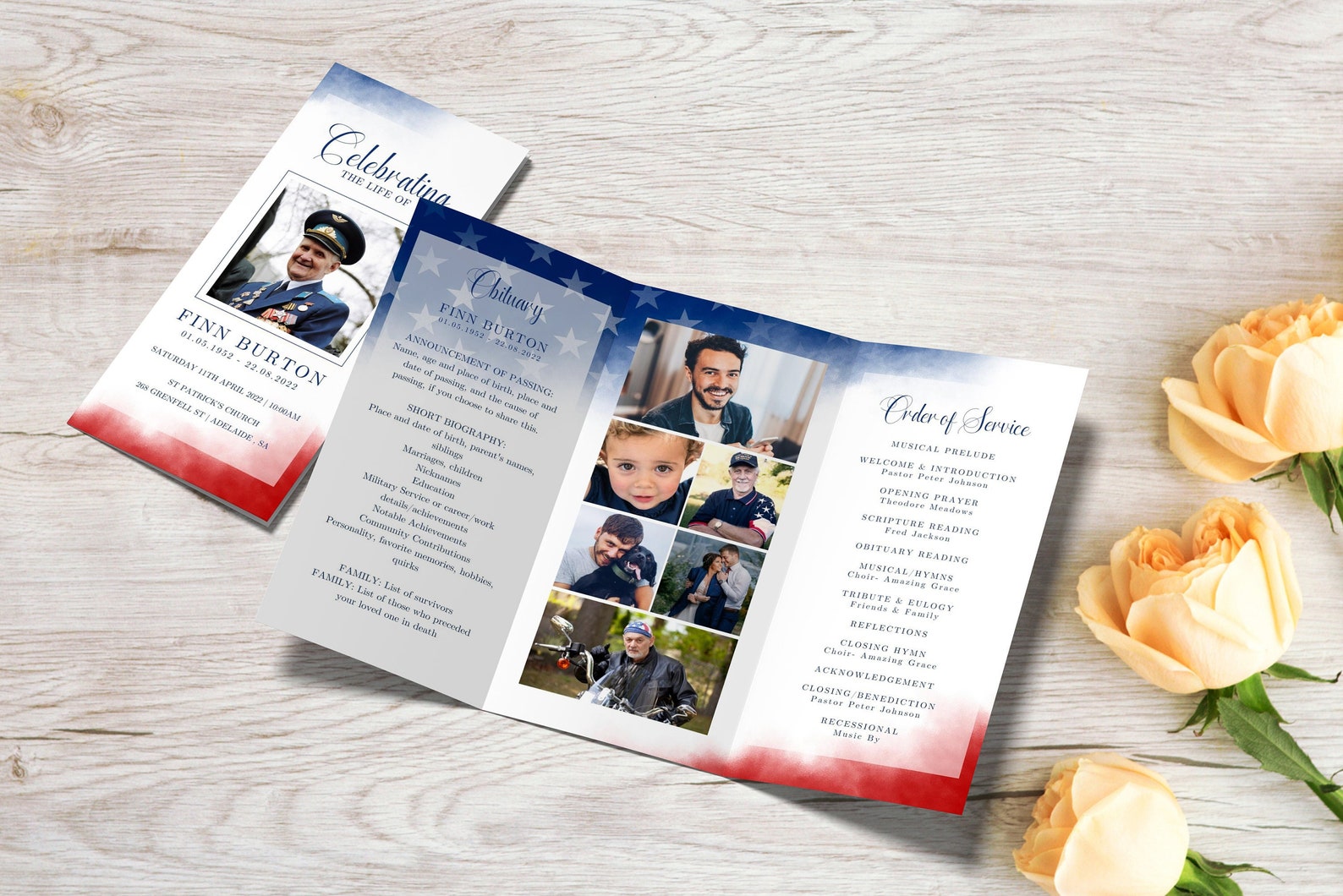 Trifold Funeral Program TEMPLATE American Flag Patriotic - Etsy