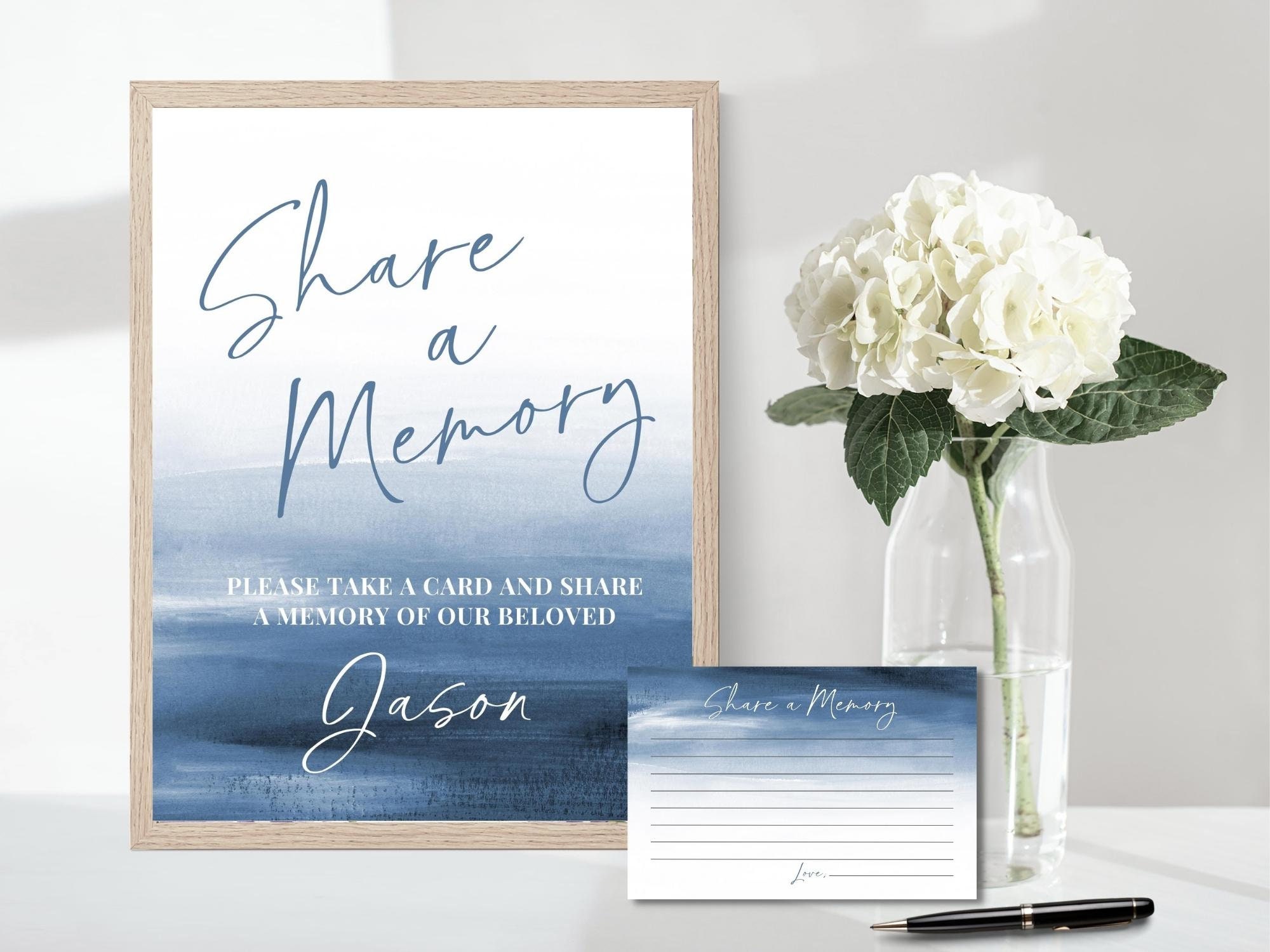 Blue Funeral Template Bundle, Male Memorial Stationery Set, Edit ...