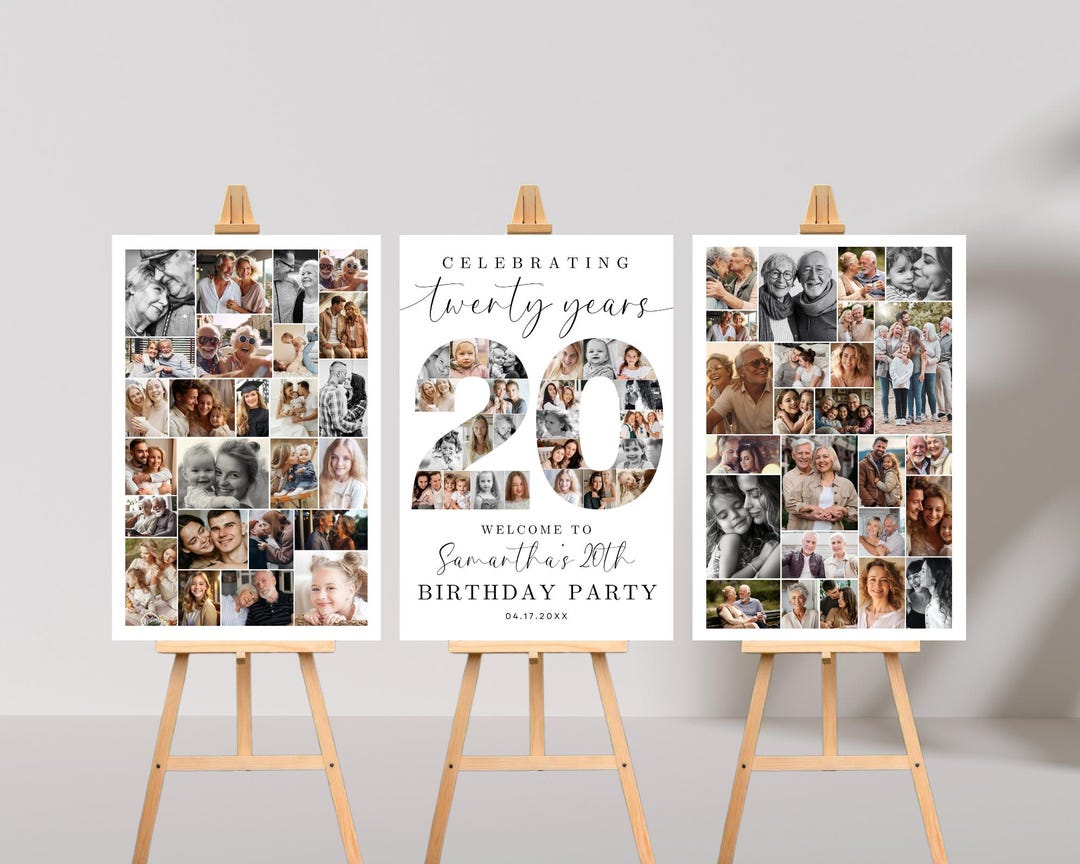 20th Birthday Photo Collage Poster Bundle TEMPLATE Set, Celebrating 20 ...