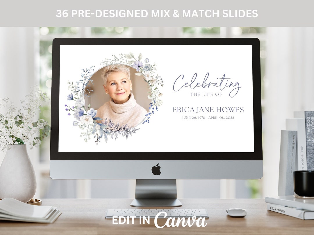 Funeral Photo Slideshow Template Blue Floral Memorial Video - Etsy UK
