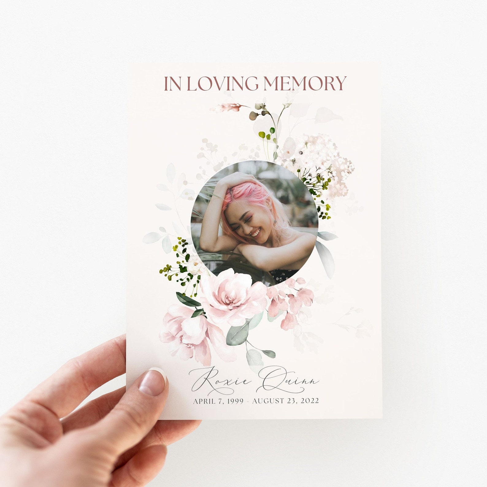 Pink Rose Funeral Memorial Card Template Funeral Favors - Etsy