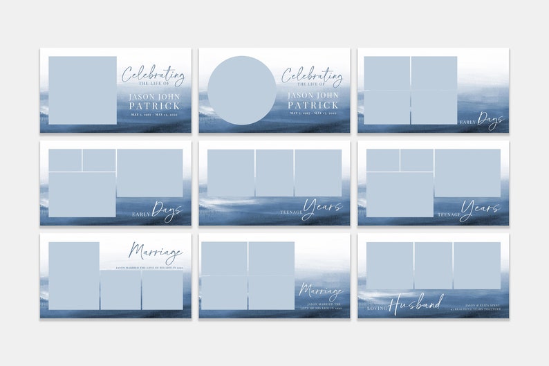 Blue Funeral Photo Slideshow Template for Male, Memorial Video ...