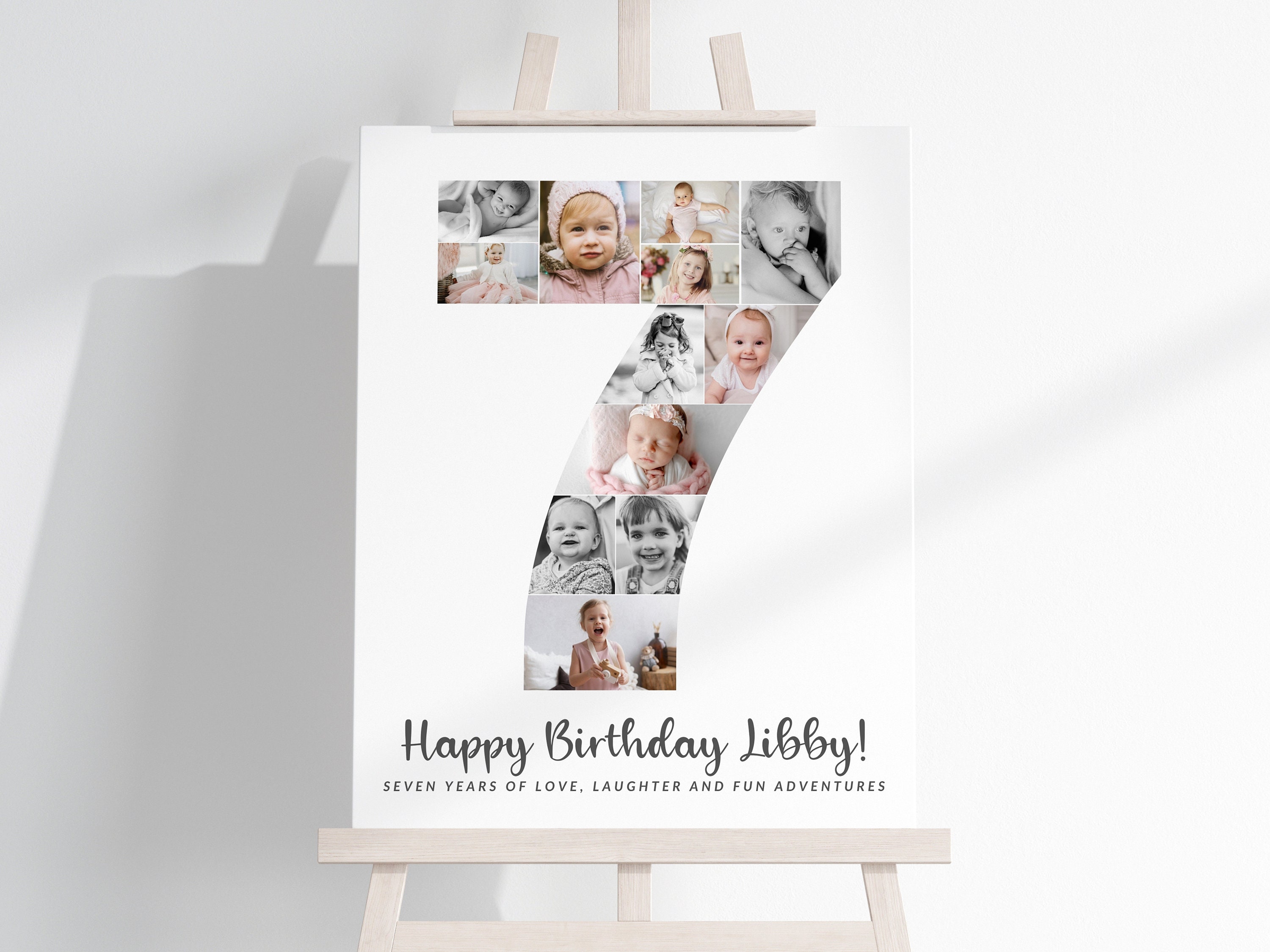 Number 7 Birthday Photo Collage TEMPLATE for Boy or Girl, Personalized ...
