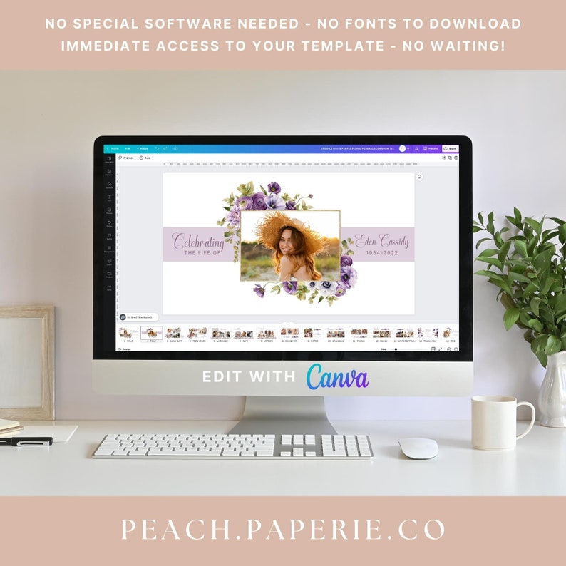 Funeral Slideshow Template, Purple Flowers, Memorial Video Woman ...