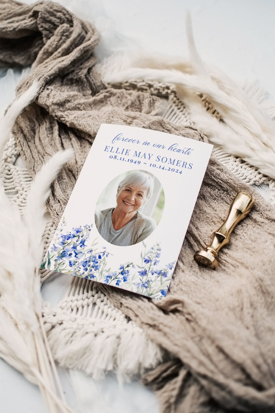 Memorial Card Template With Bluebells Feminine Prayer Card - Etsy