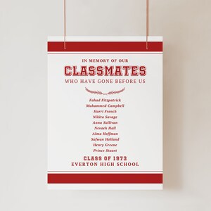 Class Reunion Memorial Sign TEMPLATE to Honor Deceased Classmates ...
