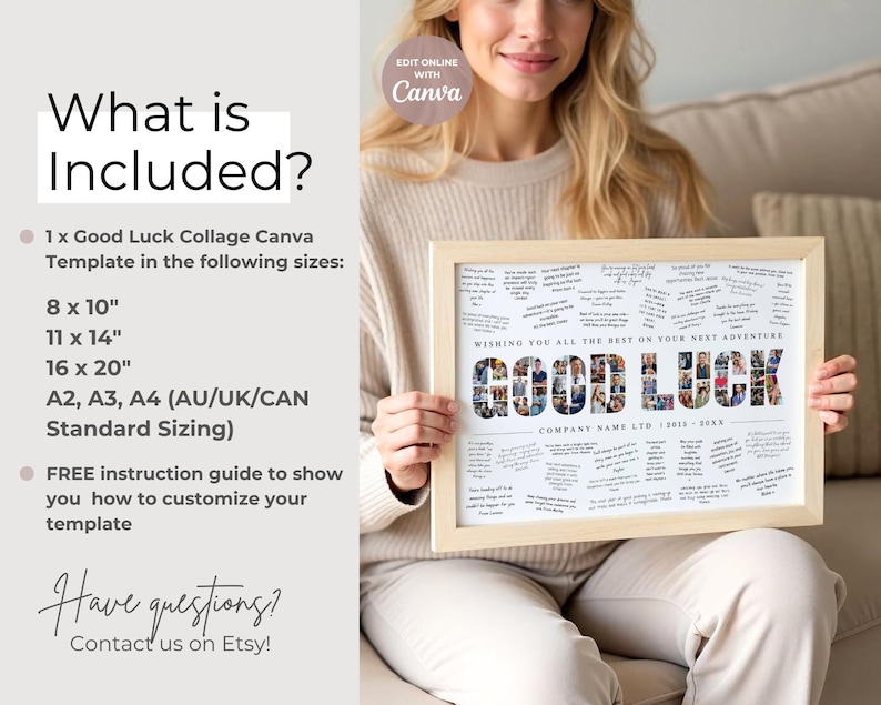 Editable Good Luck Photo Collage TEMPLATE, Personalized Goodbye Going ...
