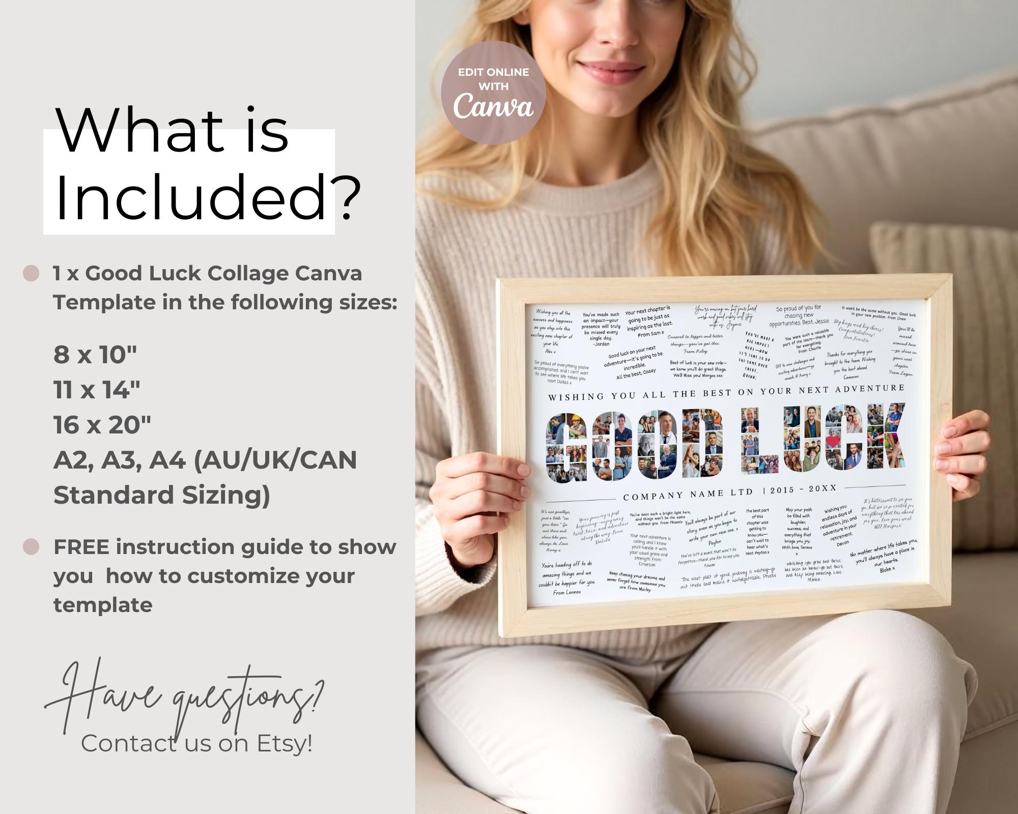 Editable Good Luck Photo Collage TEMPLATE, Personalized Goodbye Going ...