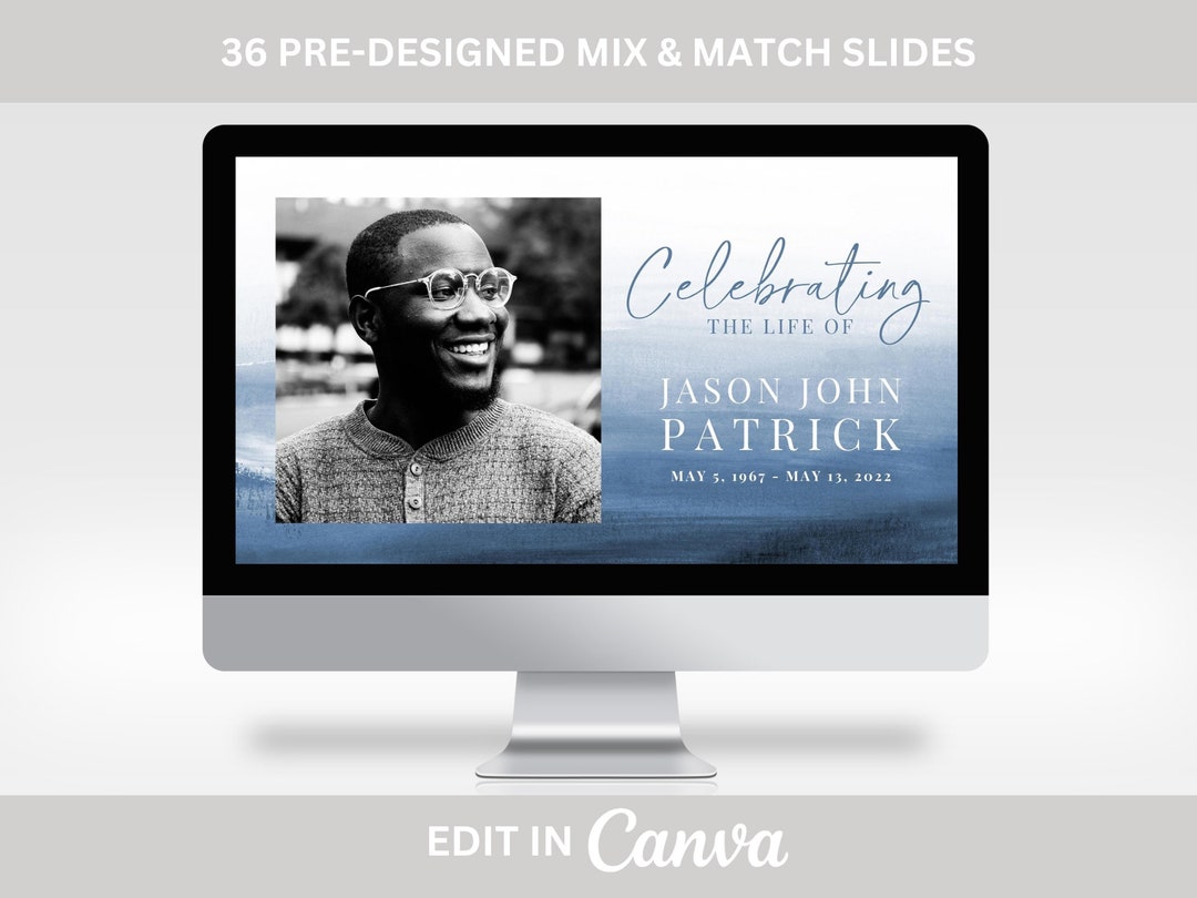 Blue Funeral Photo Slideshow Template for Male, Memorial Video ...