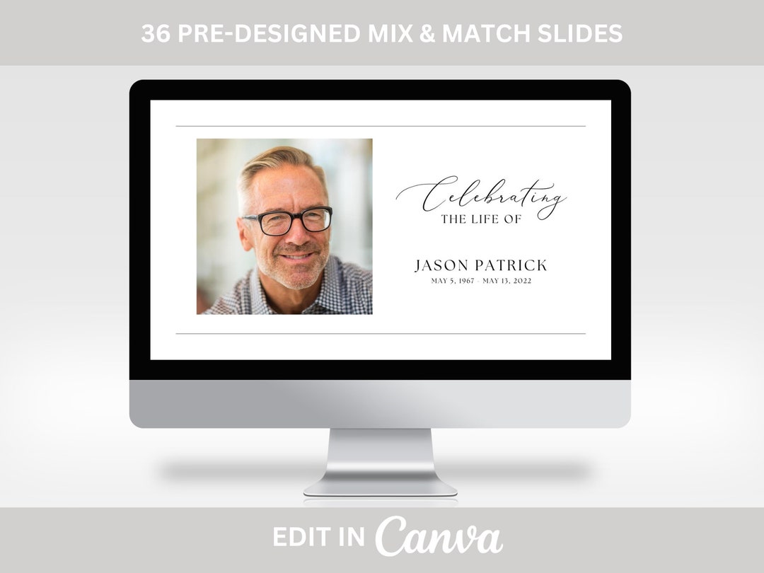 Funeral Photo Slideshow Template for Male, Memorial Video, Minimalist ...