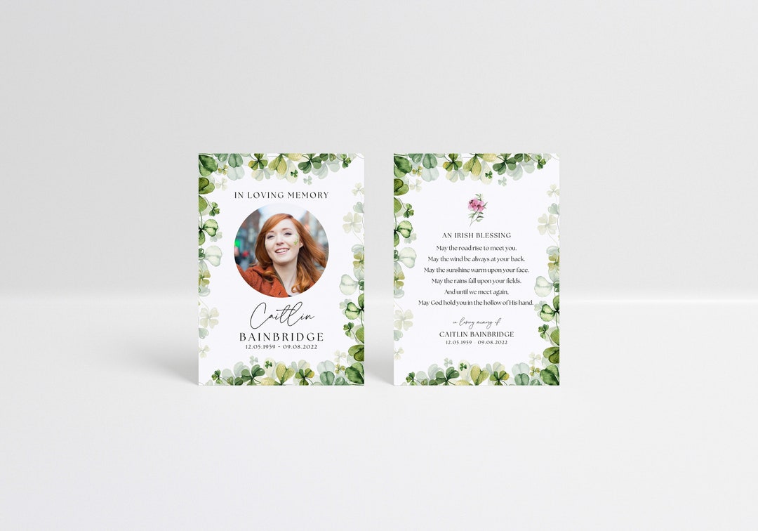 Shamrock Memorial Card Template Irish Memory Card With - Etsy
