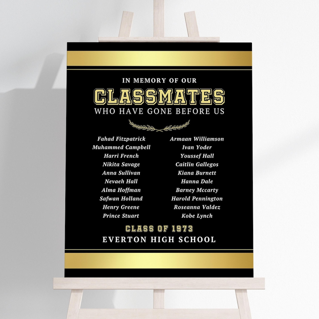 Class Reunion Memorial Poster TEMPLATE to Honor Deceased Classmates ...