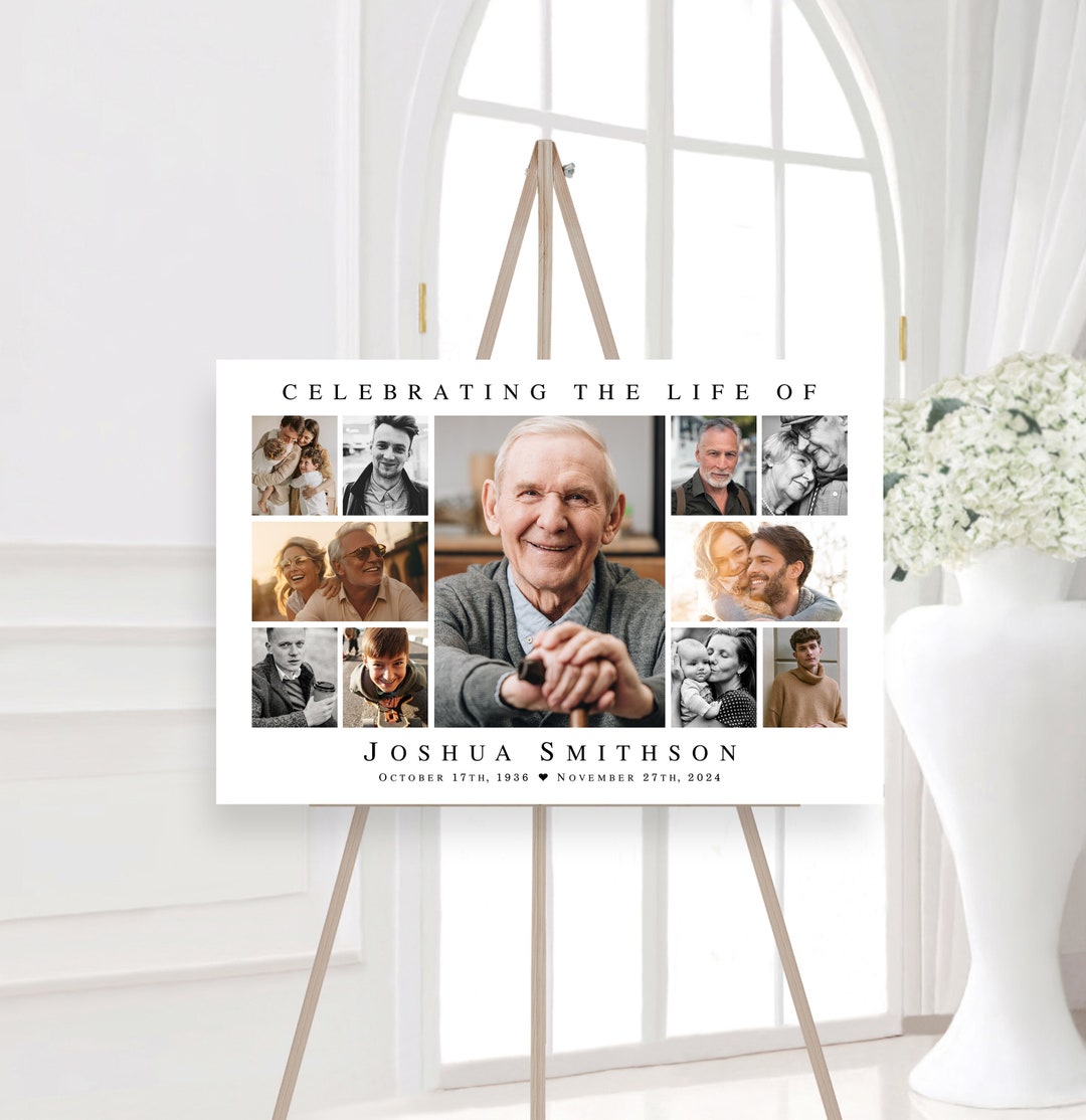 Horizontal Celebration of Life Poster TEMPLATE, Funeral Photo Collage ...