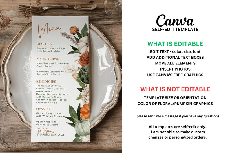 Thanksgiving Dinner Menu TEMPLATE Printable, Editable Friendsgiving ...